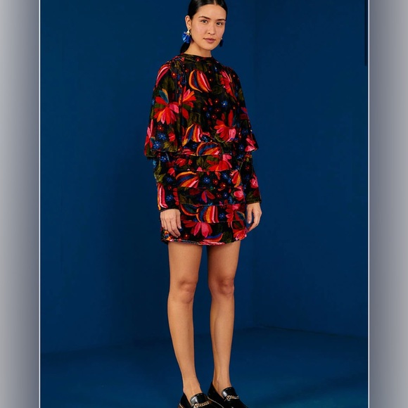 FARM Rio | Dresses | Nwt Farm Rio Black Banana Sky Velvet Mini Dress ...